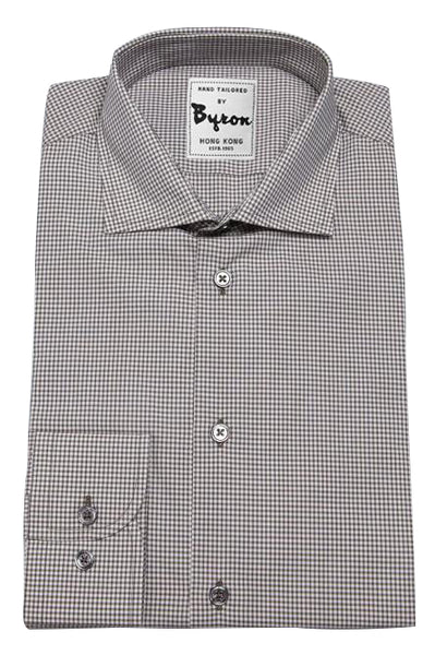 Charcoal Grey Micro Check Shirt, English Wide Spread Collar, Angled Cu ...