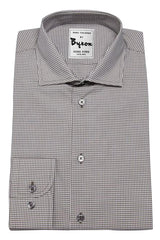 Charcoal Grey Micro Check Shirt, English Wide Spread Collar, Angled Cu ...