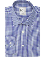 Cobalt Blue Micro Check Shirt, Medium Spread Collar, Angled Cuff ...