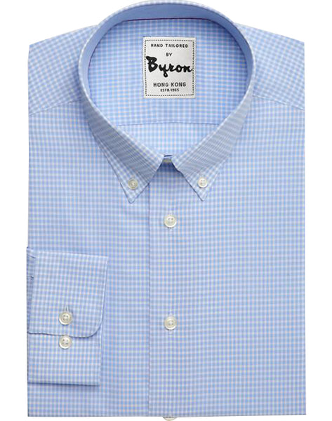 Light Blue Micro Check Shirt, Button Down Collar – byronshirts
