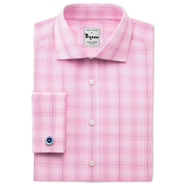 Pink Self Exploded Check Shirt White Medium Spread Collar French Cuff ...